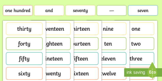 Number Building Word Cards - Number Word Cards Zero to One Hundred