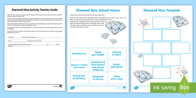 KS2 Diamond Nine School Values Activity Pack (teacher made)