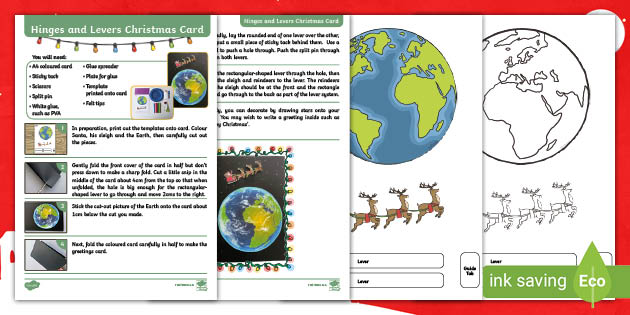 Hinge and Lever Moving Christmas Card Craft Instructions and Template