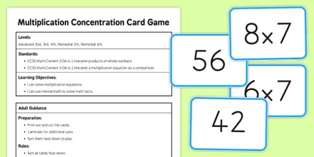 Multiplication Concentration Card Game - Math Resource