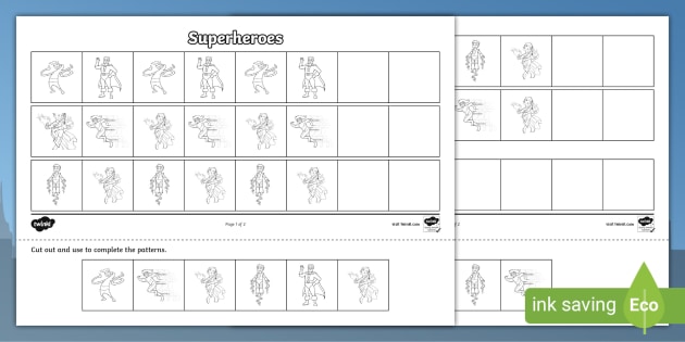 Superhero Complete the Pattern Activity Sheets