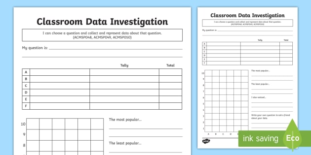 Year 2 Data Investigation Worksheet / Worksheet