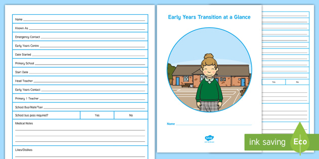 Early Years to Primary Transition at a Glance Handover Record