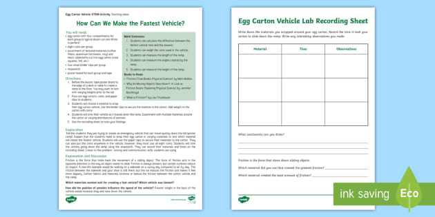 Egg Carton Vehicle STEM Activity (teacher made)