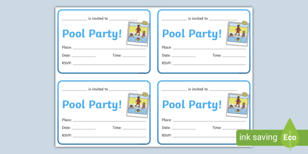 Pool Party Invitations, Pool Party, Invite (teacher made)