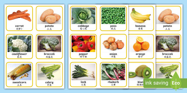 Fruit and Vegetable Photo Cards - English/Mandarin Chinese