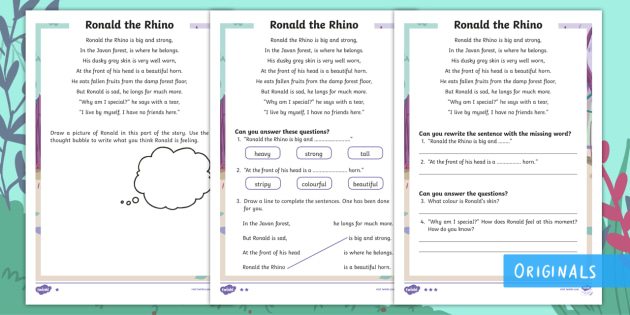 Ronald the Rhino Differentiated Worksheet / Worksheets