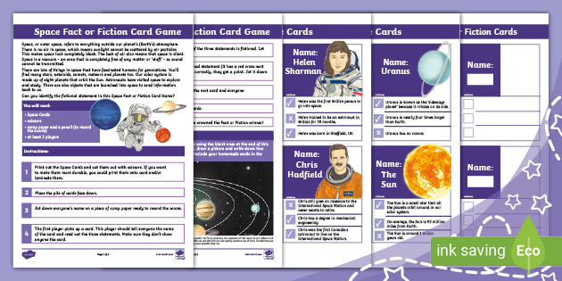 Space Fact or Fiction Card Game (teacher made)