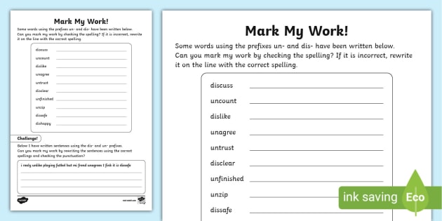 dis, un, dis and un, spelling practice, spelling practise