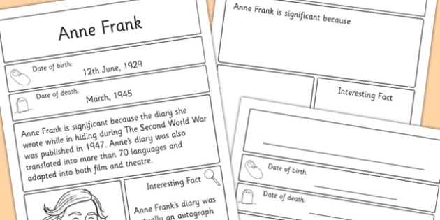 Anne Frank Significant Individual Fact Sheet (teacher made)