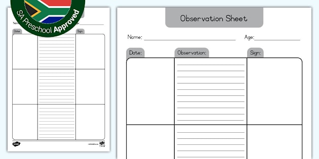 Blank Observation Sheet For Kindergarten Formal Observation Lesson
