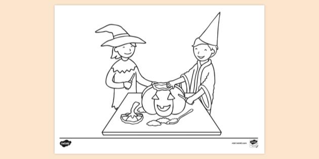 Carving a Pumpkin Colouring Sheet - Activities - Resources