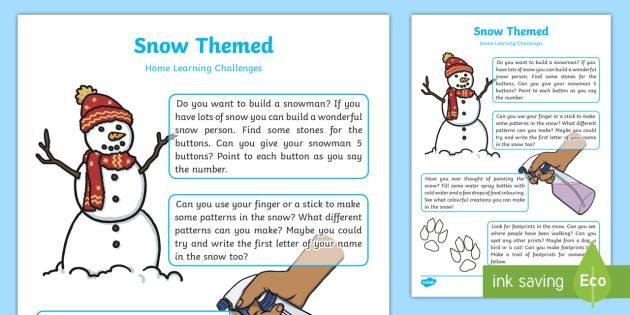 Snow Themed Home Learning Challenges Nursery FS1