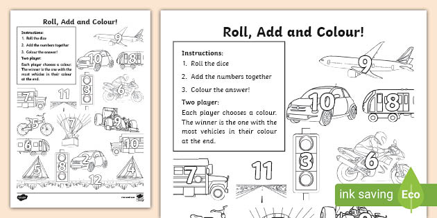 Transport Roll and Colour (teacher made)