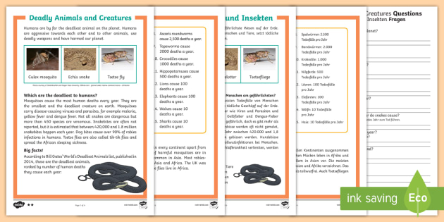 Deadly Animals and Creatures Differentiated Reading Comprehension Activity
