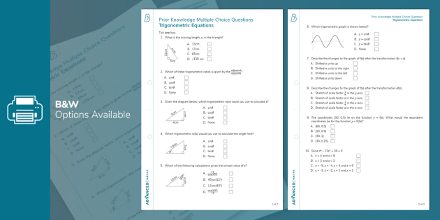👉 Trigonometric Equations Prior Knowledge Multiple Choice Questions