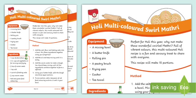 KS1 Holi Recipe (teacher made)