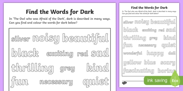 Find the Words for Dark Worksheet / Worksheet-Scottish, worksheet