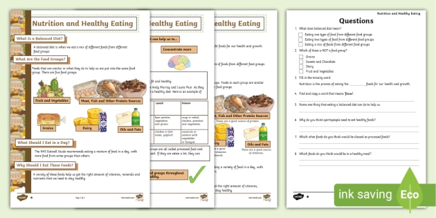 Life Skills - Nutrition and Healthy Eating Differentiated Reading