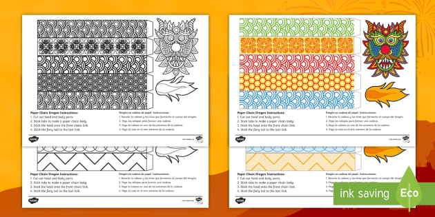 Chinese New Year Paper Chain Craft Dragon English/Spanish