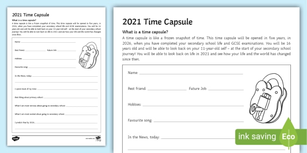 Transition Time Capsule Worksheet / Worksheet
