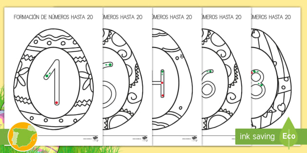 Fichas de actividad: Formación de números hasta 20 - Huevos de Pascua