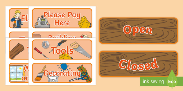 Builders Yard Role Play Signs (teacher made)
