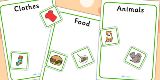 Animal Clothes And Food Sorting Activity No Visual Support