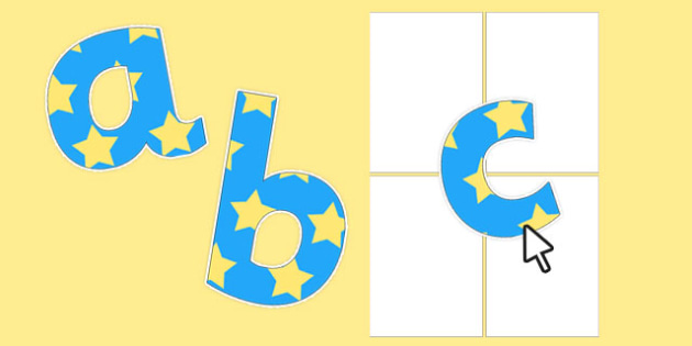 👉 Editable Blue with Yellow Stars Alphabet Numbers and Symbols