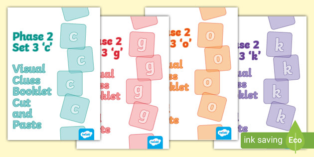 Phase 2, Set 3, g/o/c/k Visual Cues Word Cut and Paste Booklet