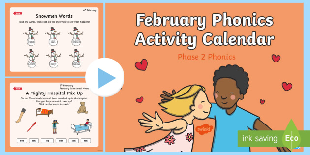 Phase 2 February Phonics Activity Calendar PowerPoint