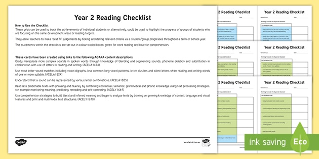Year 2 Reading Checklist (teacher made)