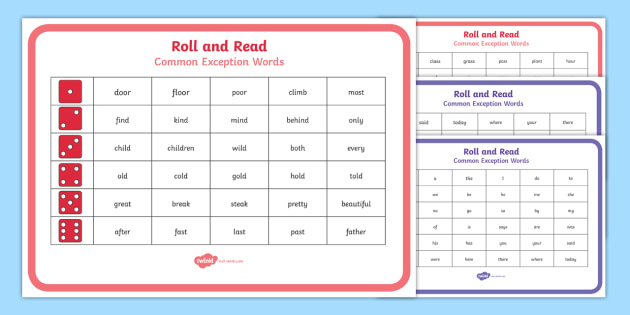 Common Exception Words Years 1 and 2 Read and Roll Mat Activity Pack