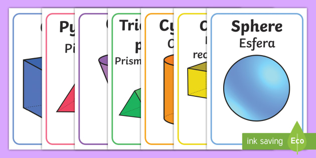 3D Shapes Display Posters English/Spanish (teacher made)