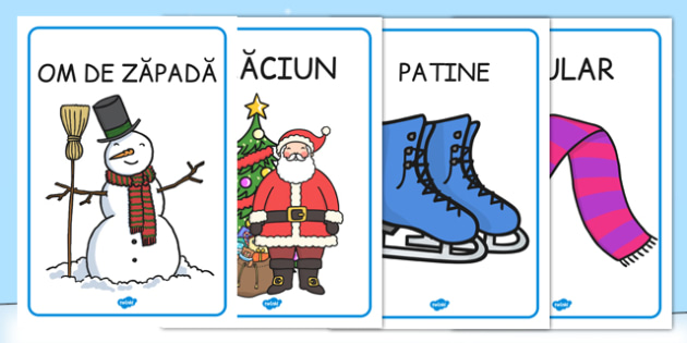 Iarna, Poster imprimabil, urs polar, patinaj, Mos Craciun, Romanian