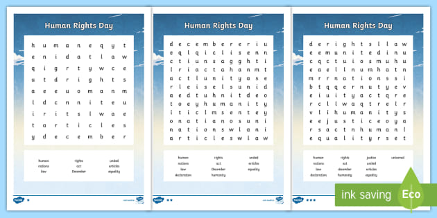 Human Rights Day Differentiated Word Search
