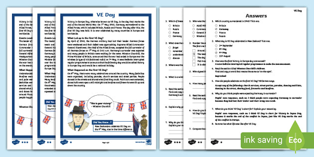 UKS2 VE Day Reading Comprehension