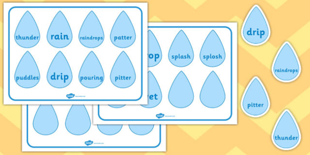 Raindrop Word Cards (teacher made)