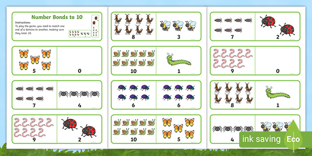 * NEW * Minibeast Number Bonds to 10 Dominoes