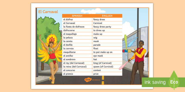 Carnival Vocabulary Word Mat Spanish (creat de profesori)
