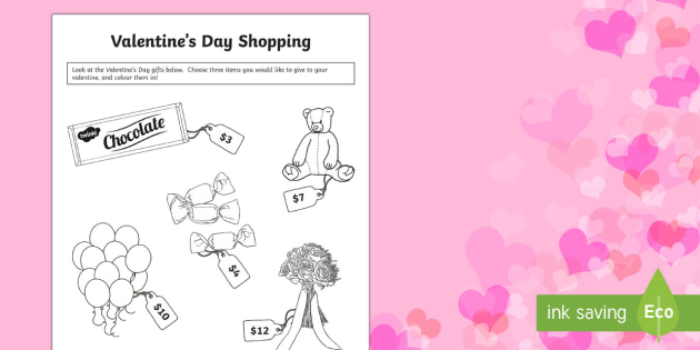 Valentine's Day Shopping Addition Worksheet / Worksheet