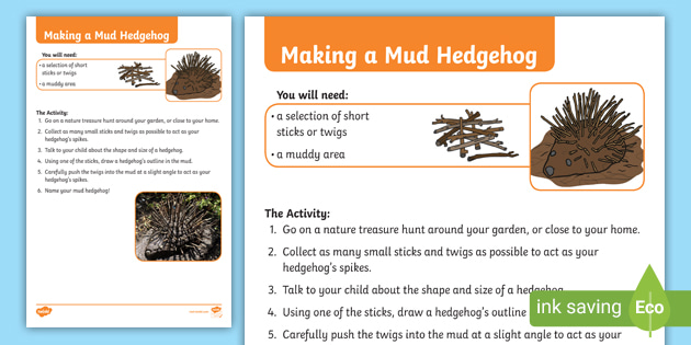 Making a Mud Hedgehog Worksheet (teacher made)