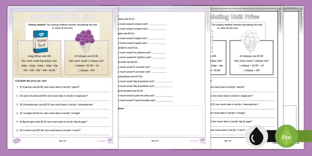 Canadian Money Calculating Unit Price Activity