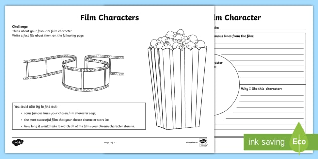 Film Character Fact File Worksheet