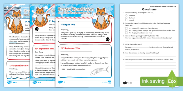 KS1 Ernest Shackleton and the Endurance Cat Comprehension