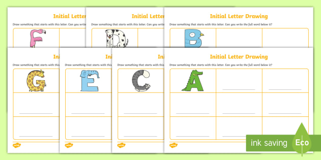 Animal Alphabet Initial Letter Drawing Worksheets