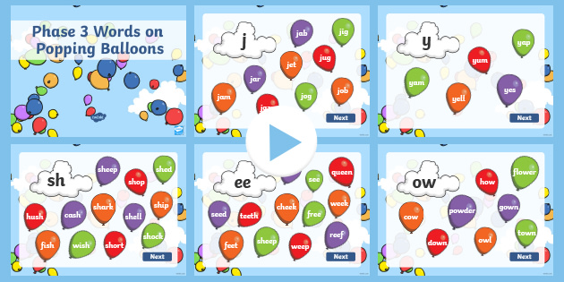 Popping Balloon phonics PowerPoint- Easy to Download.