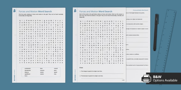Force Motion Word Search