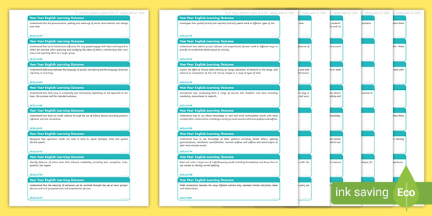 Australian Curriculum Year 4 Learning Outcomes Display Labels