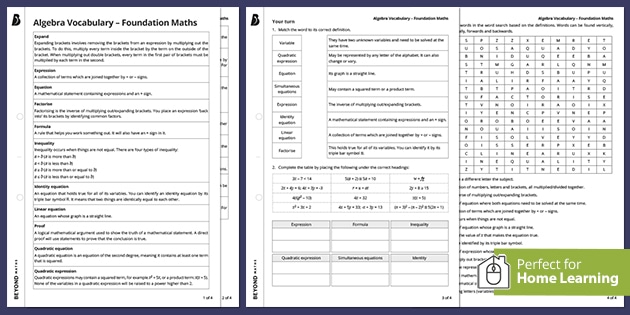 👉 Algebra Vocabulary - Home Learning | Foundation Maths